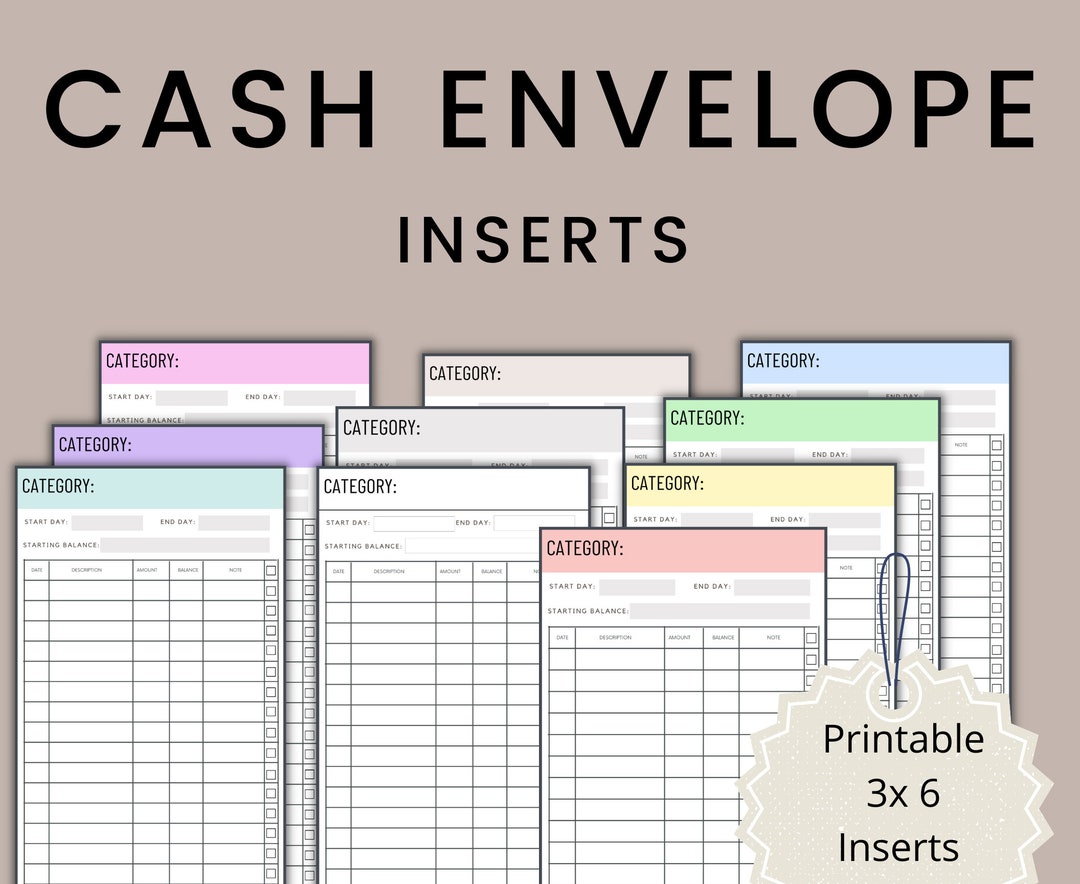 Cash Envelope Inserts Tracker Printable PDF Budgeting - Etsy