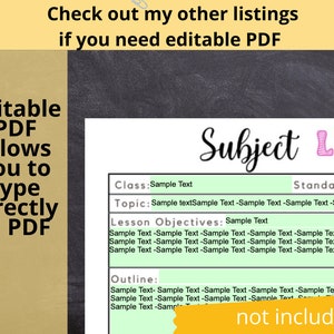 Teacher Lesson Plan Template, Subject Lesson Plan for Teachers, Daily ...