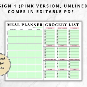 EDITABLE Weekly Meal Planner & Grocery List | Printable Weekly Menu ...