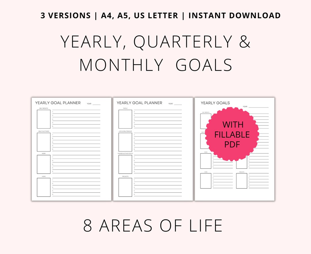 EDITABLE Goal Planner W/ 8 Areas of Life Fillable Printable ...
