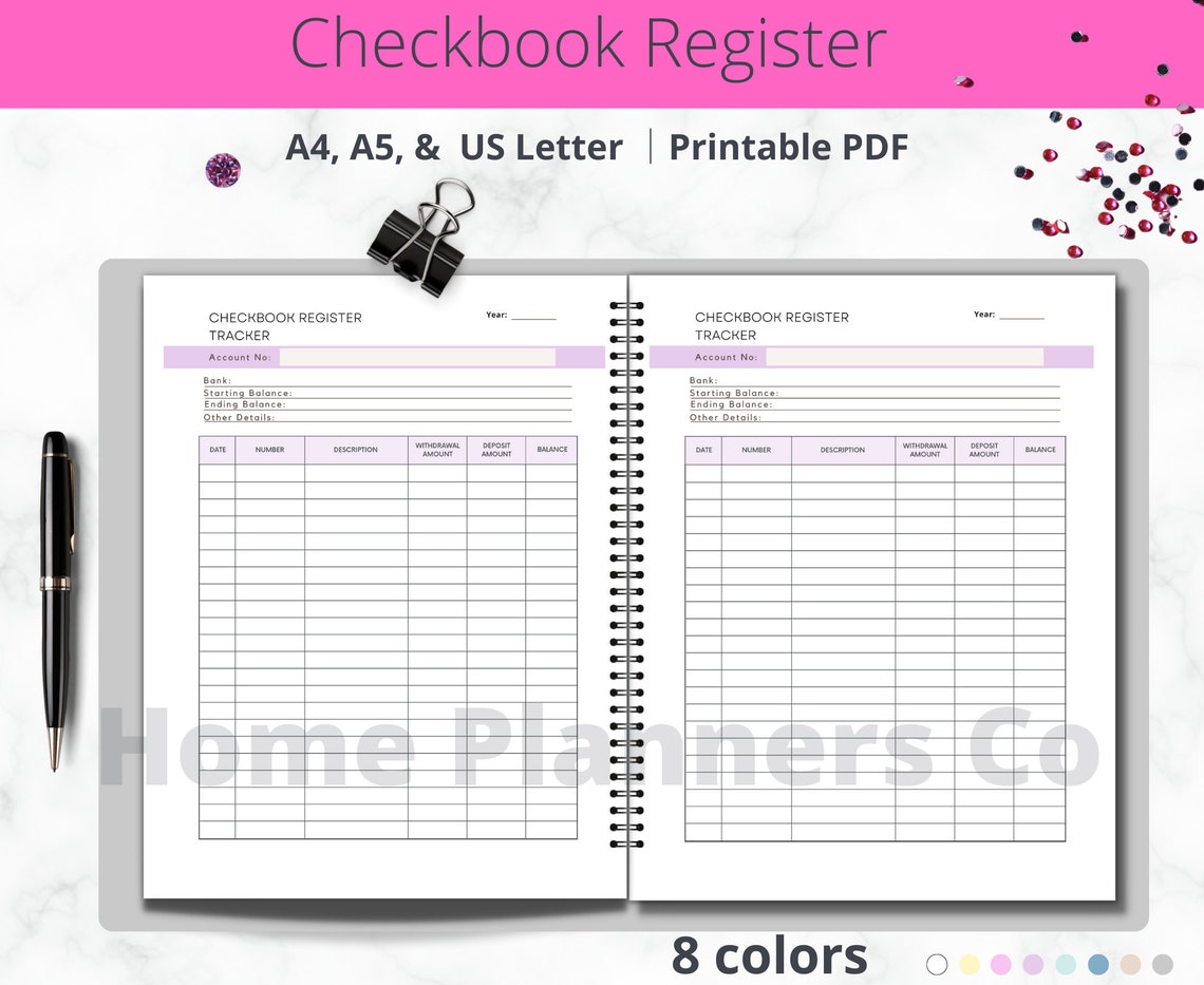 Checkbook Register Printable Check Register Checkbook - Etsy