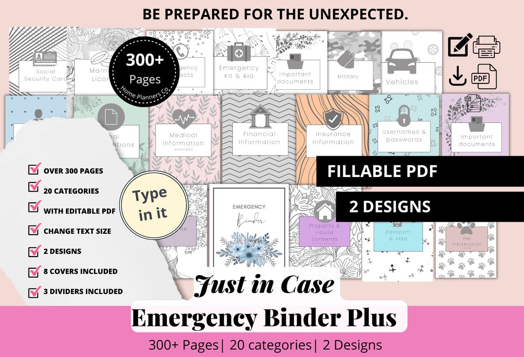 EDITABLE Just in Case Emergency Binder Plus Fillable PDF, "what If ...