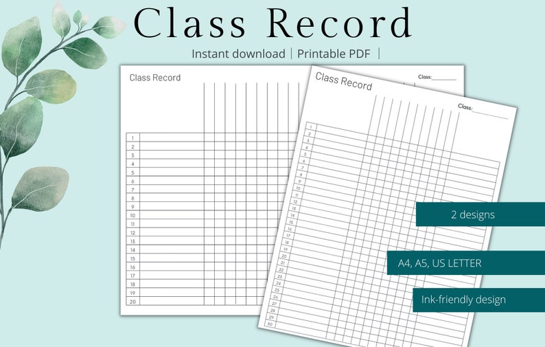 Class Record Printable Class Attendance Teacher Checklist - Etsy