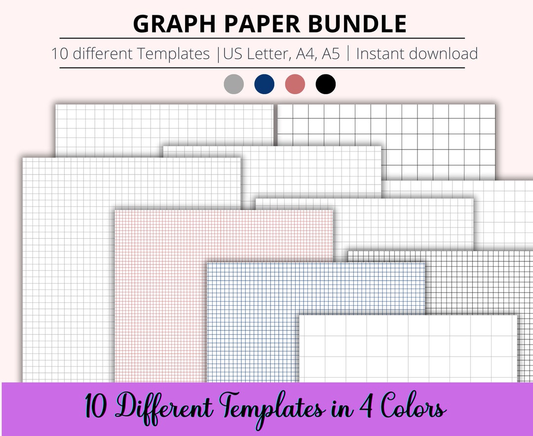 Graph Paper Bundle 4 Colors Blue Red Black Gray Printable Graph Grid ...