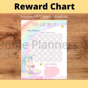 Unicorn Reward Chart for Girls, Printable Kids Training Chart, Toddlers ...