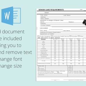 EDITABLE Care Assessment Report, Senior Care Requirements Checklist ...