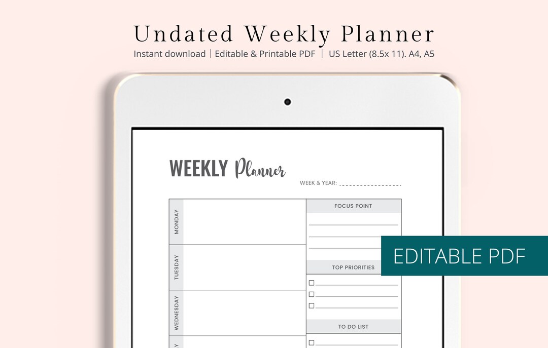 EDITABLE Weekly Planner, Digital Planner, Schedule Routine, Weekly ...