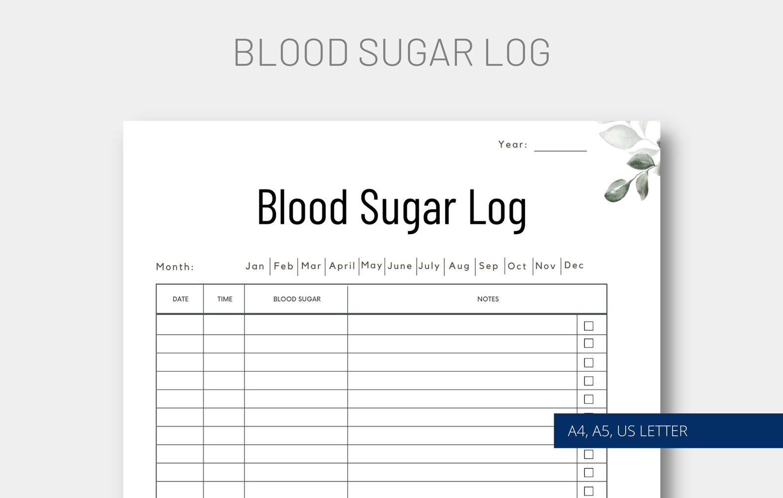 Blood Sugar Tracker, Printable Blood Sugar Log, Blood Glucose Tracker ...