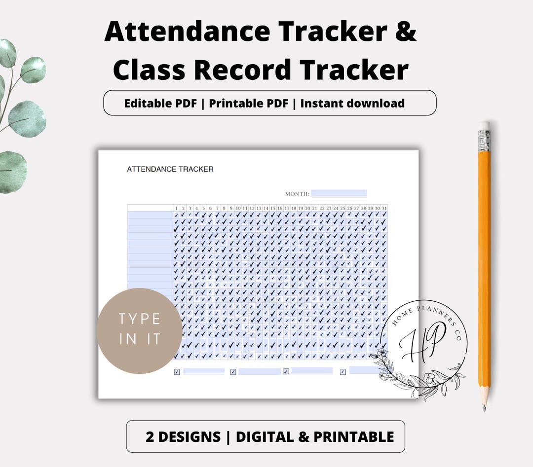 Attendance Tracker & Class Record Log Editable Printable Teacher ...