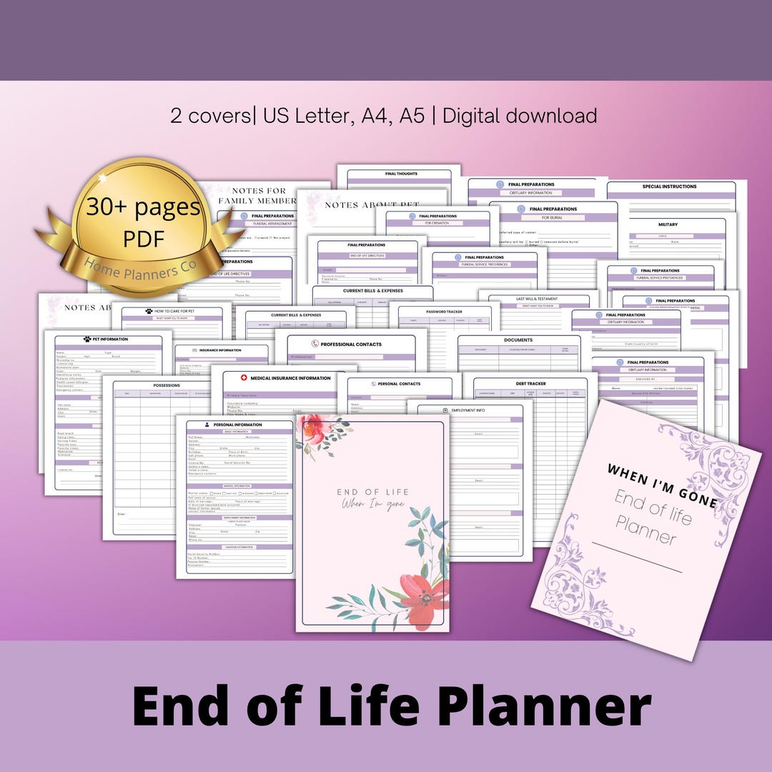 End of Life Planner, Final Wishes Planner, Printable Legacy Planner ...