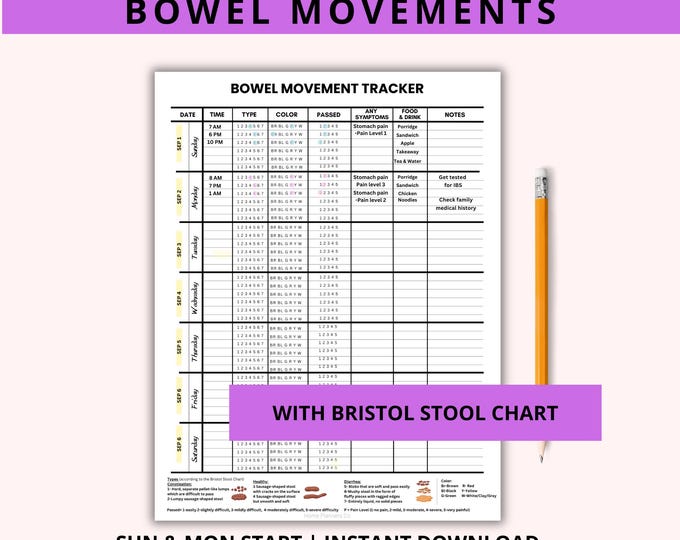 Bowel Movement Log, Poop Tracker, BM Chart, Diaper & Toileting ...