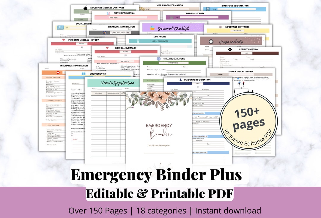 EDITABLE Emergency Binder Plus Family Binder Life Planner - Etsy