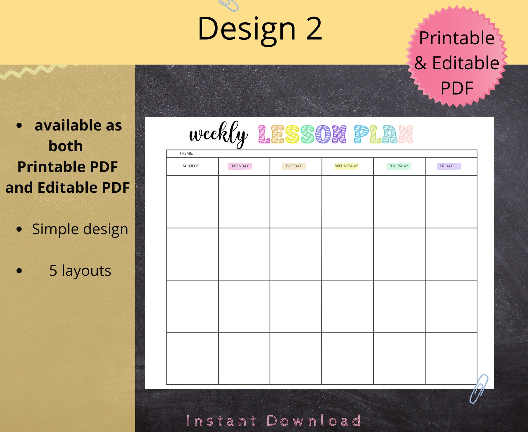 EDITABLE Weekly Lesson Plan Printable Simple Weekly Lesson Plan,simple ...