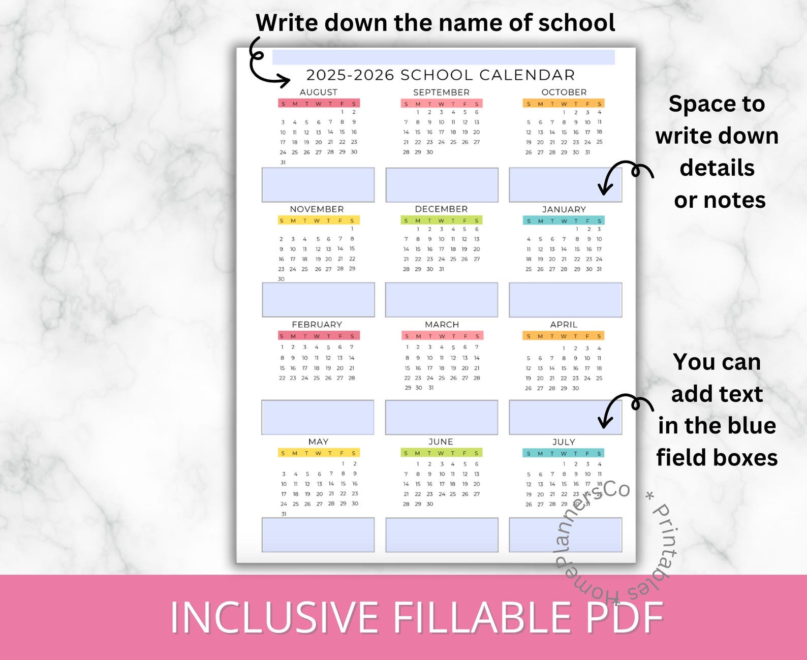 2025-2026 Editable School Calendar Template for School, Classroom ...