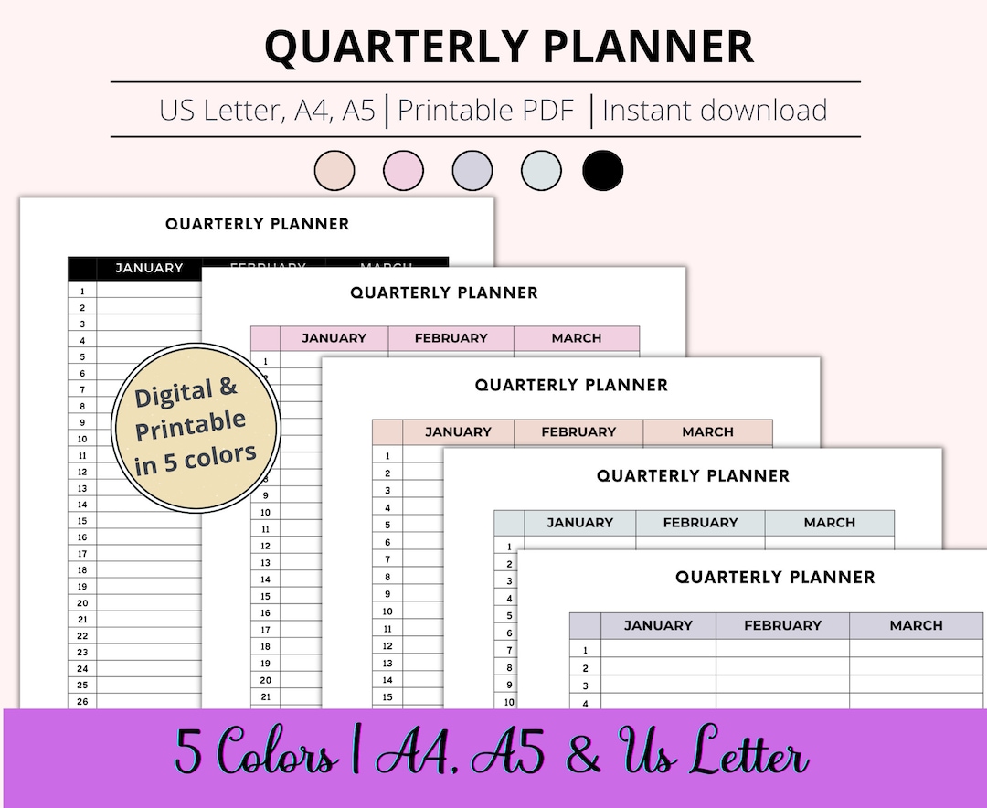 Quarterly Planner, Printable 2024 Quarterly Calendar Planner, Work ...