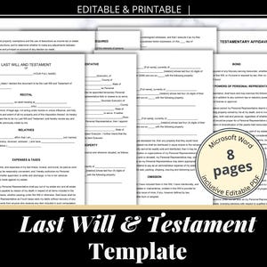 EDITABLE Last Will and Testament Template, Living Will and Trust, Will ...