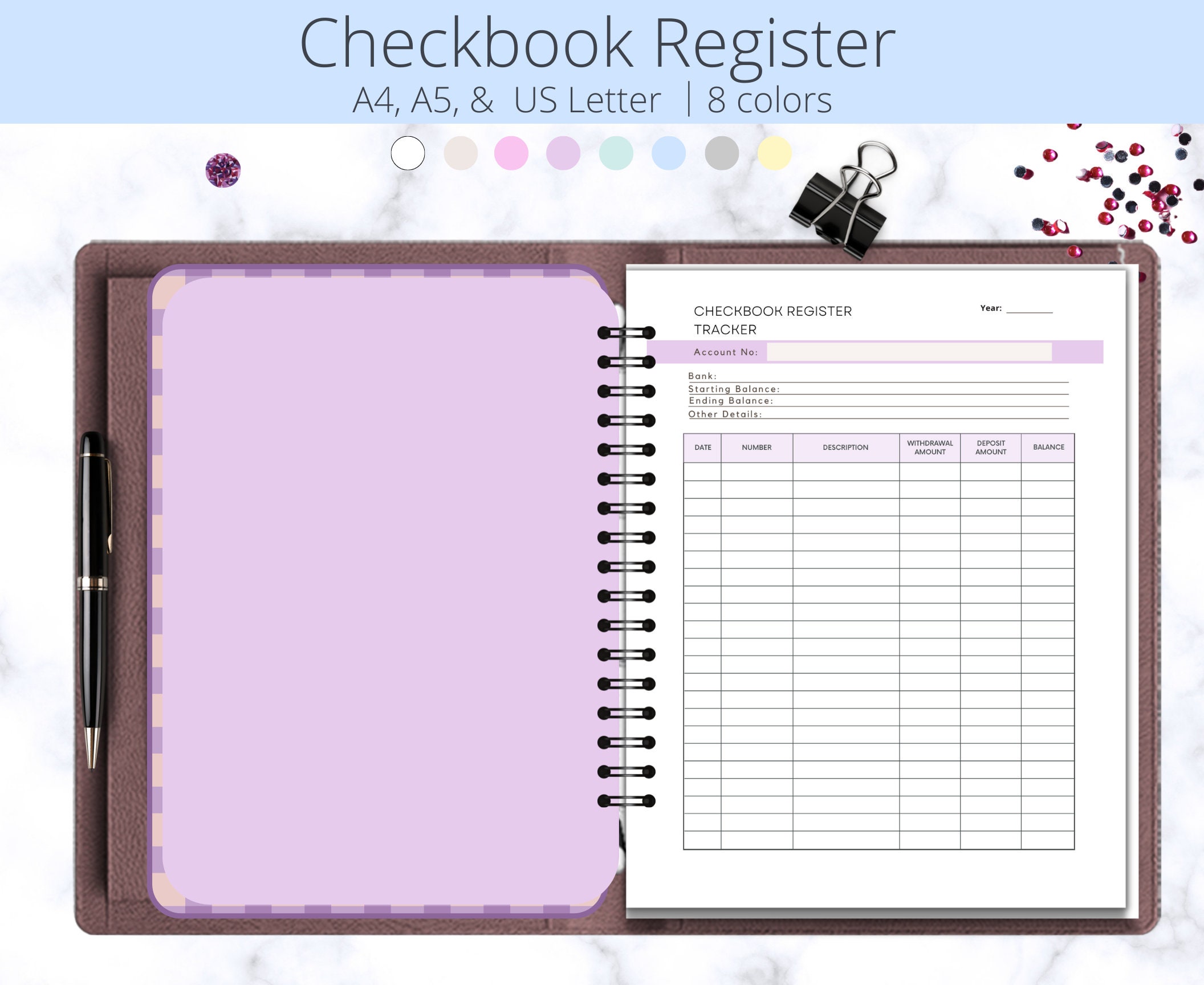 Checkbook Register Printable Check Register Checkbook - Etsy