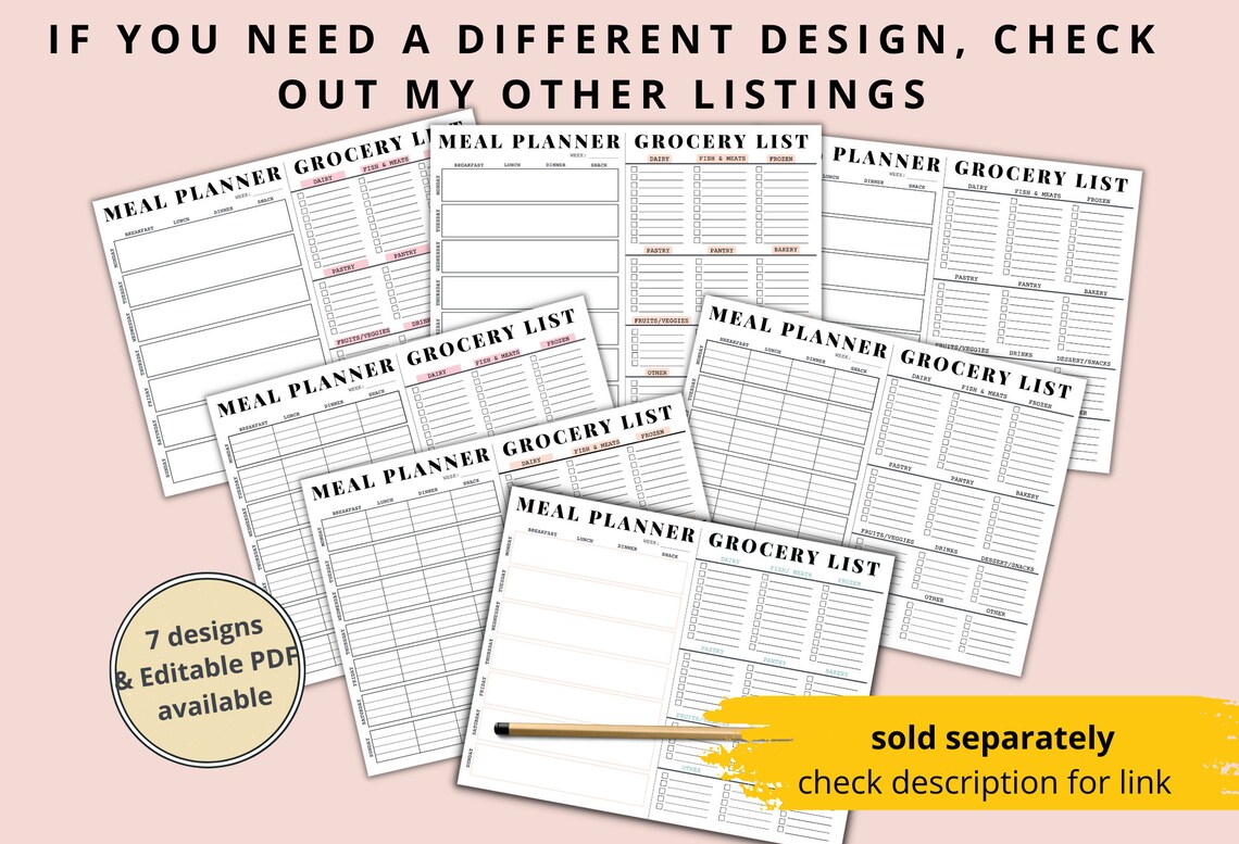 Printable Weekly Meal Planner & Grocery List Planner Insert - Etsy