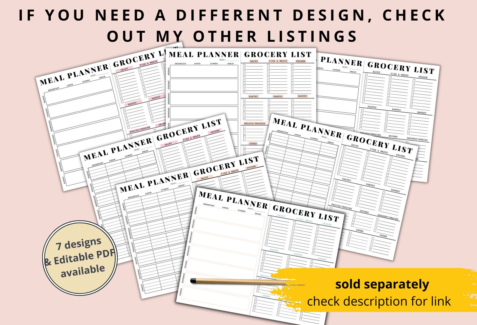 Printable Weekly Meal Planner & Grocery List Planner Insert - Etsy