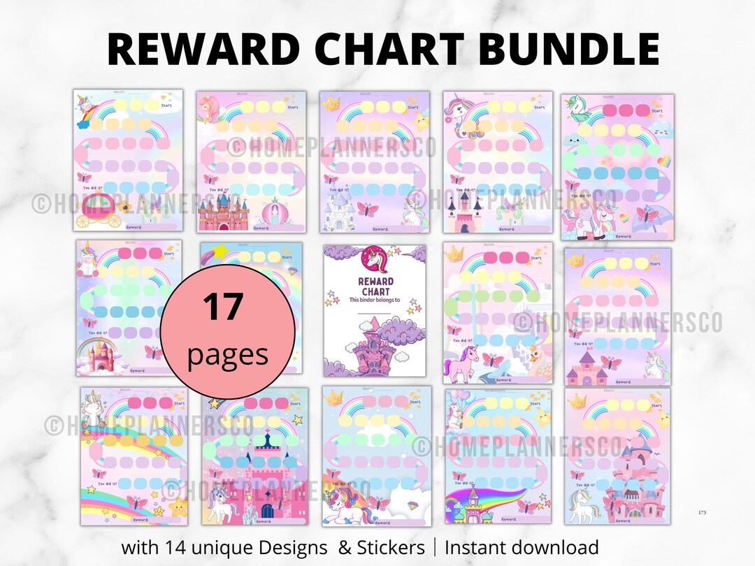 Unicorn Reward Chart Bundle | Printable Kids Behavior Chart | Chore ...