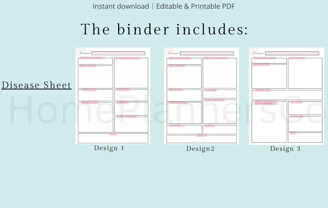 EDITABLE Nurse Medical Study Notes Templates | Clinical Skills Nursing ...