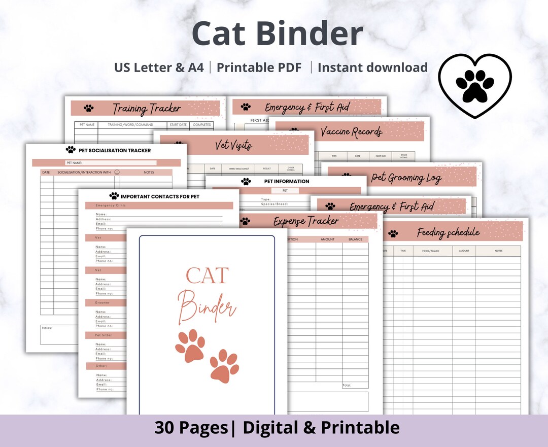 Cat Binder, Cat Planner, Cat Sitter, Cat Journal, Planner for Pets Cats ...