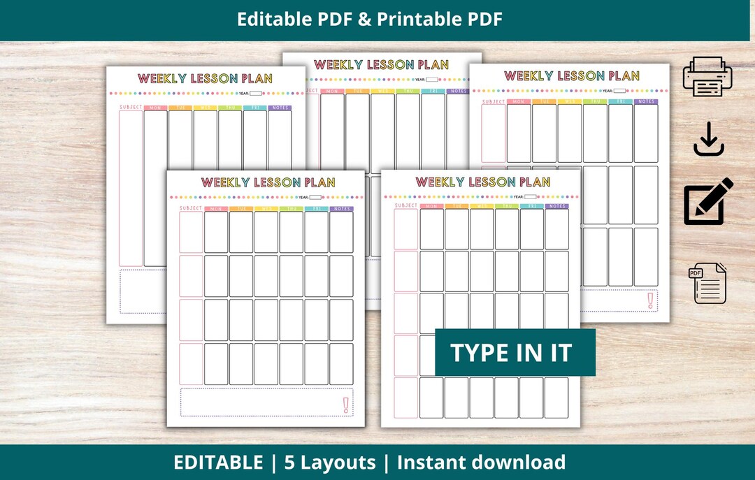 Weekly Lesson Plan Editable Printable Lesson Plan, Simple School Plan ...