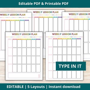 Weekly Lesson Plan Editable Printable Lesson Plan, Simple School Plan ...