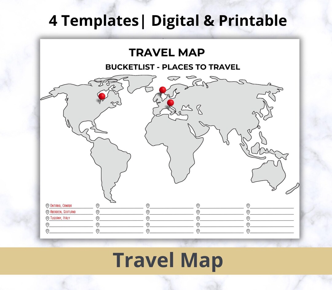 Mini World Travel Map Printable | Travel Bucket List | Places to See ...