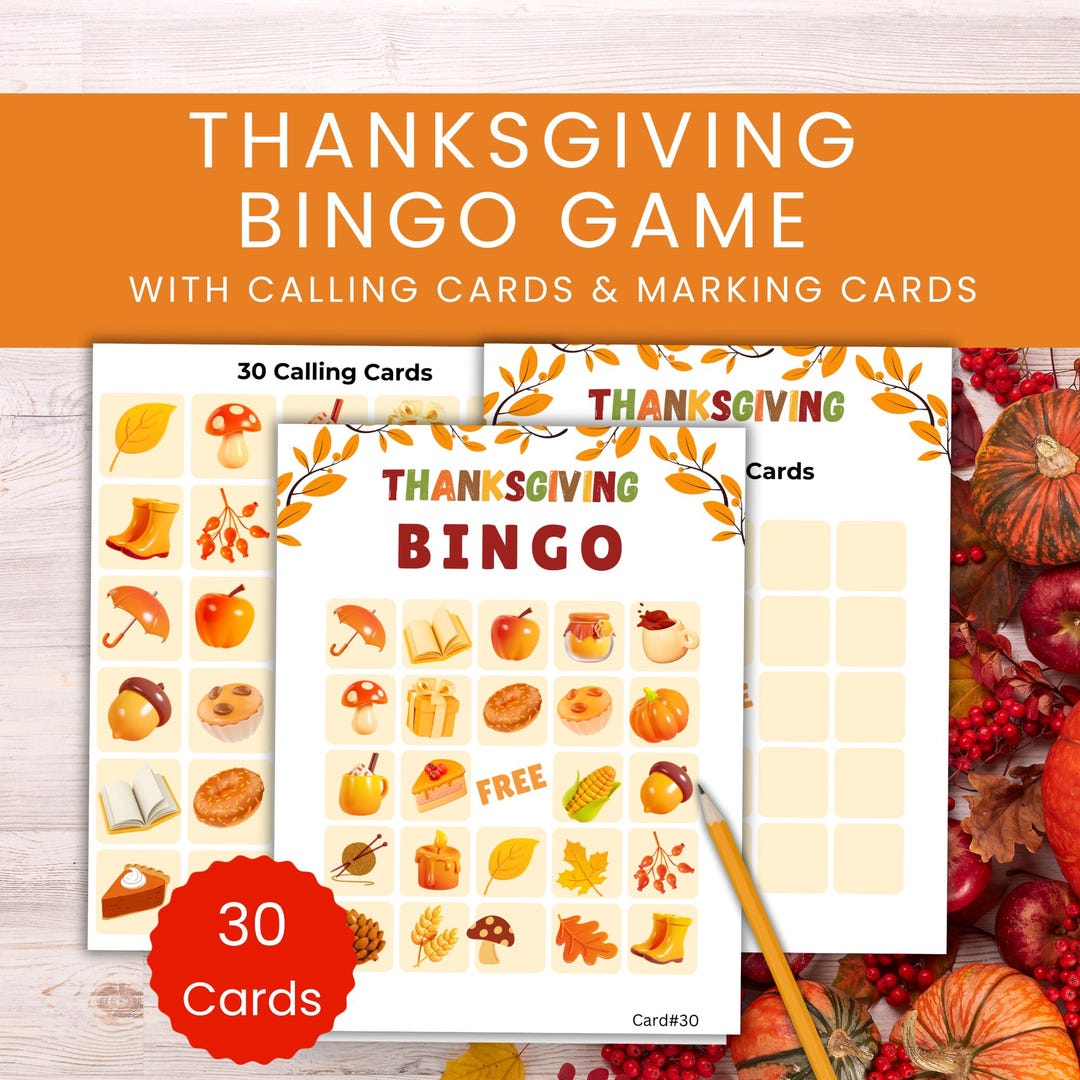 Thanksgiving Bingo Game: Printable Fall Holiday Party Game for Kids ...