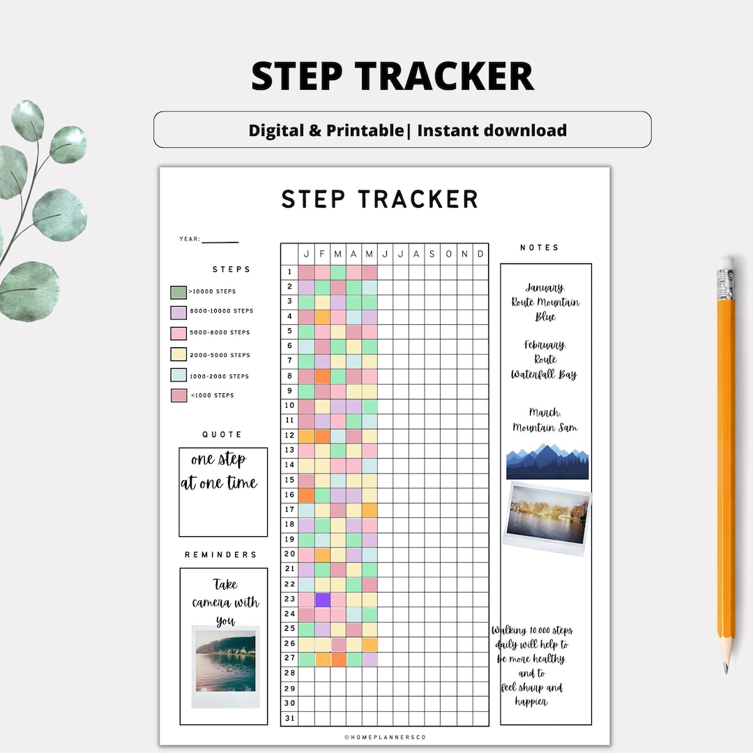 Digital Step Tracker: Fitness and Activity Tracker, Printable Health ...