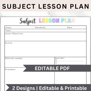 Editable Subject Lesson Plan Template, Printable Digital Lesson Planner ...