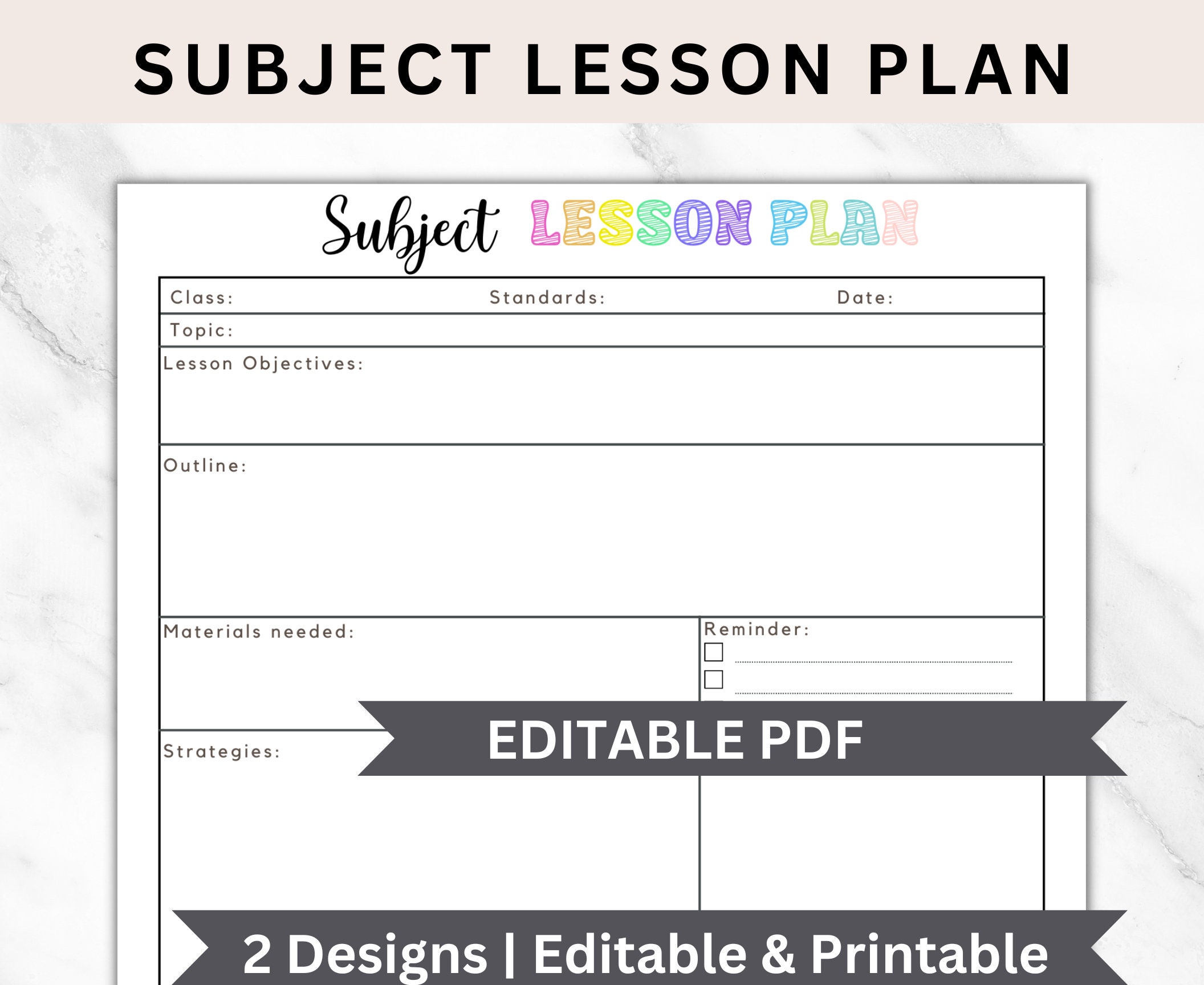 Editable Subject Lesson Plan Template, Printable Digital Lesson Planner ...