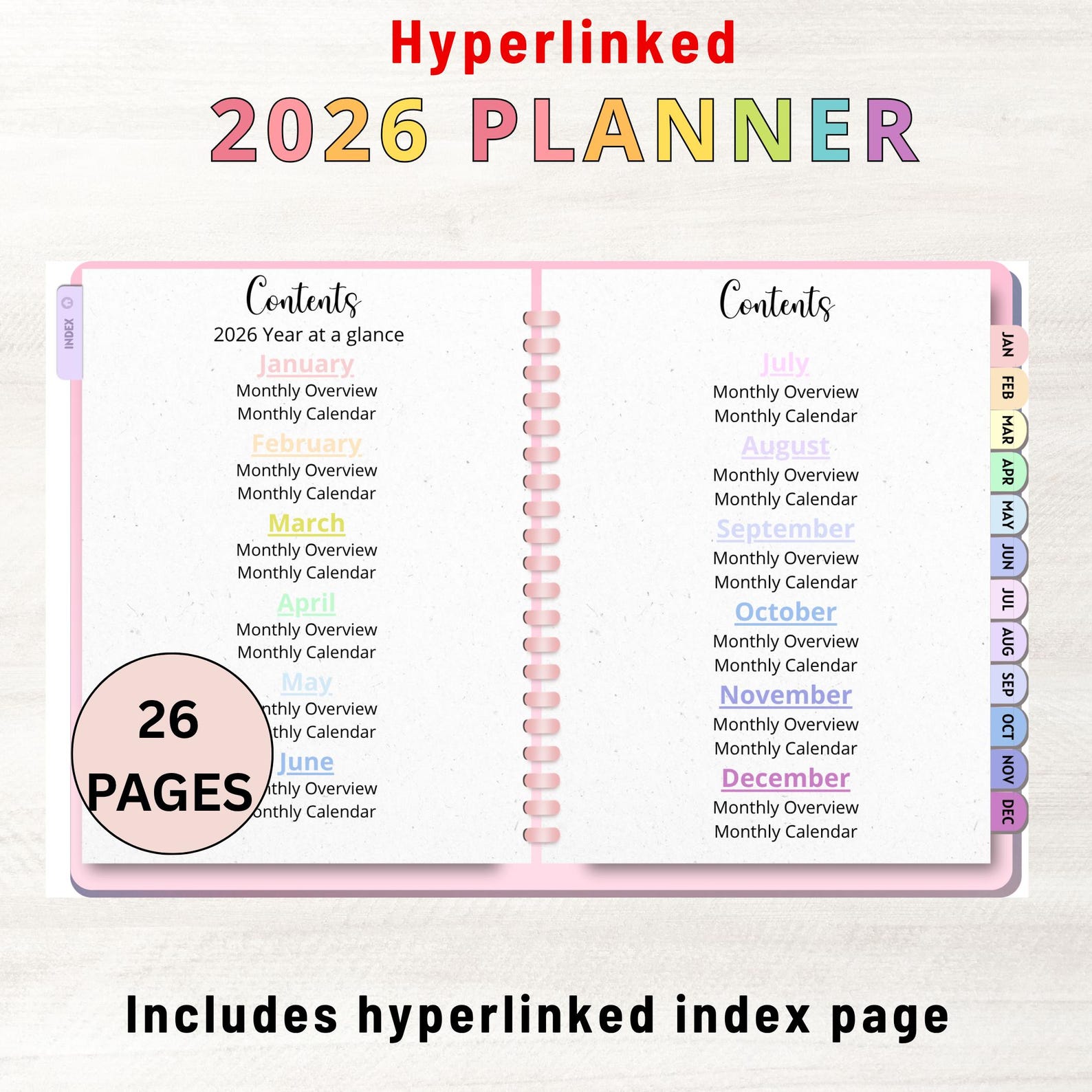 2026 Digital Planner: Hyperlinked Calendar and Monthly Planner for ...