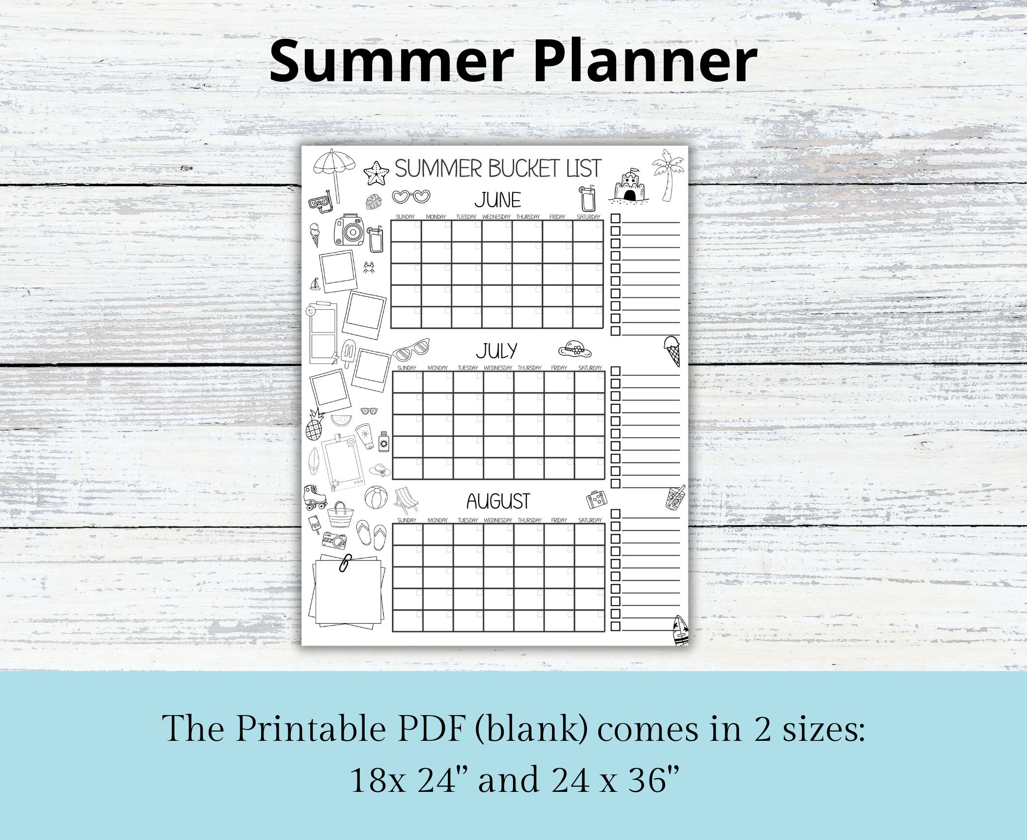 Summer Calendar Poster Printable Bucket List Calendar, Editable Summer ...