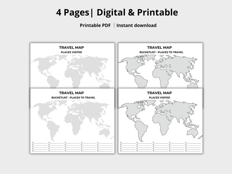 Mini World Map Printable: Travel Tracker and Vacation Planner PDF ...