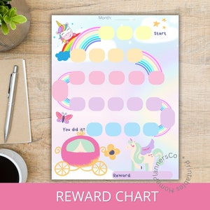 Unicorn Rainbow Reward Chart, Printable Unicorn Kids Behavior Chart ...