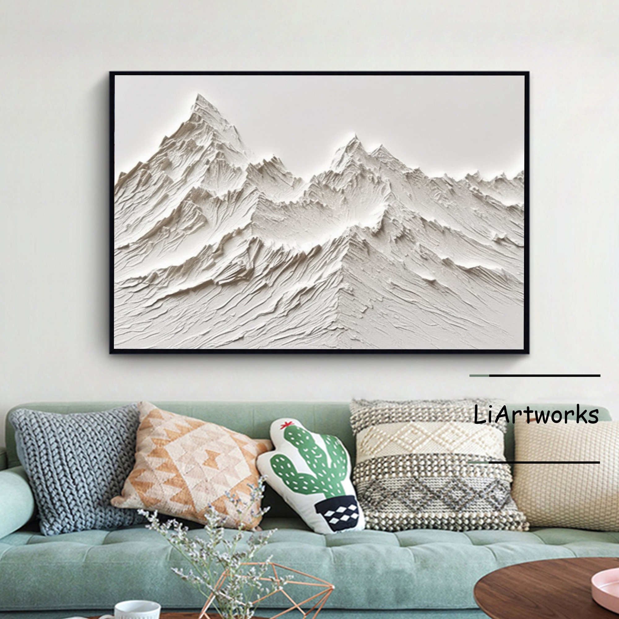 Original 3D White Mountain Painting on Canvas,white 3D Texture Painting ...