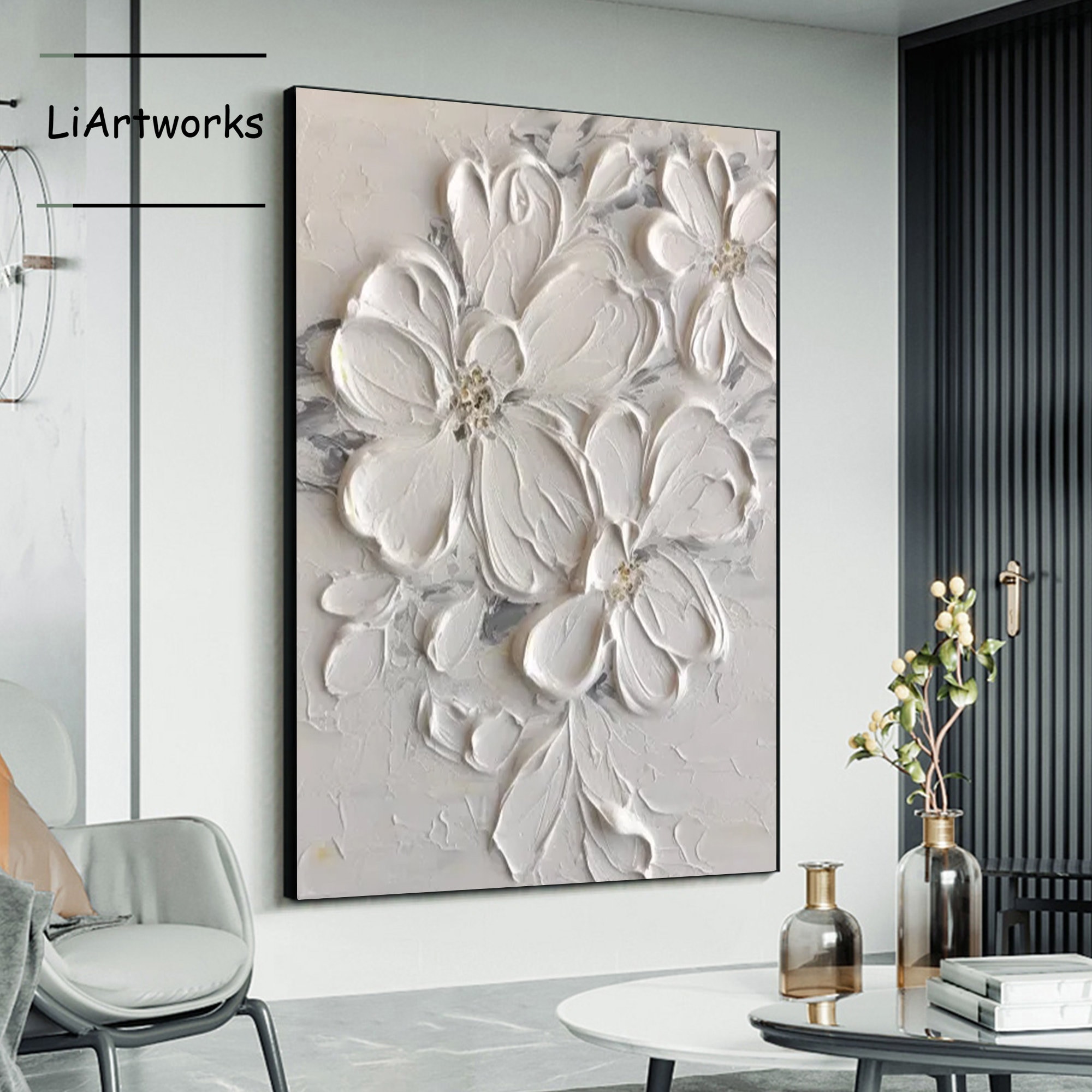 3D White Flower Texture Painting,white Flower Abstract Wall Art,flower Acrylic Painting,palette ...
