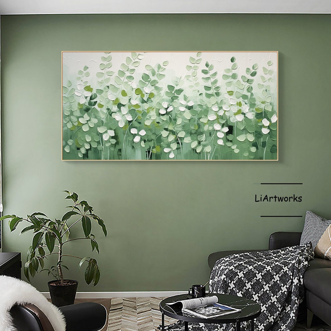 Original Green Leaf Landscape Oil Painting on Canvas,3d Green and White ...