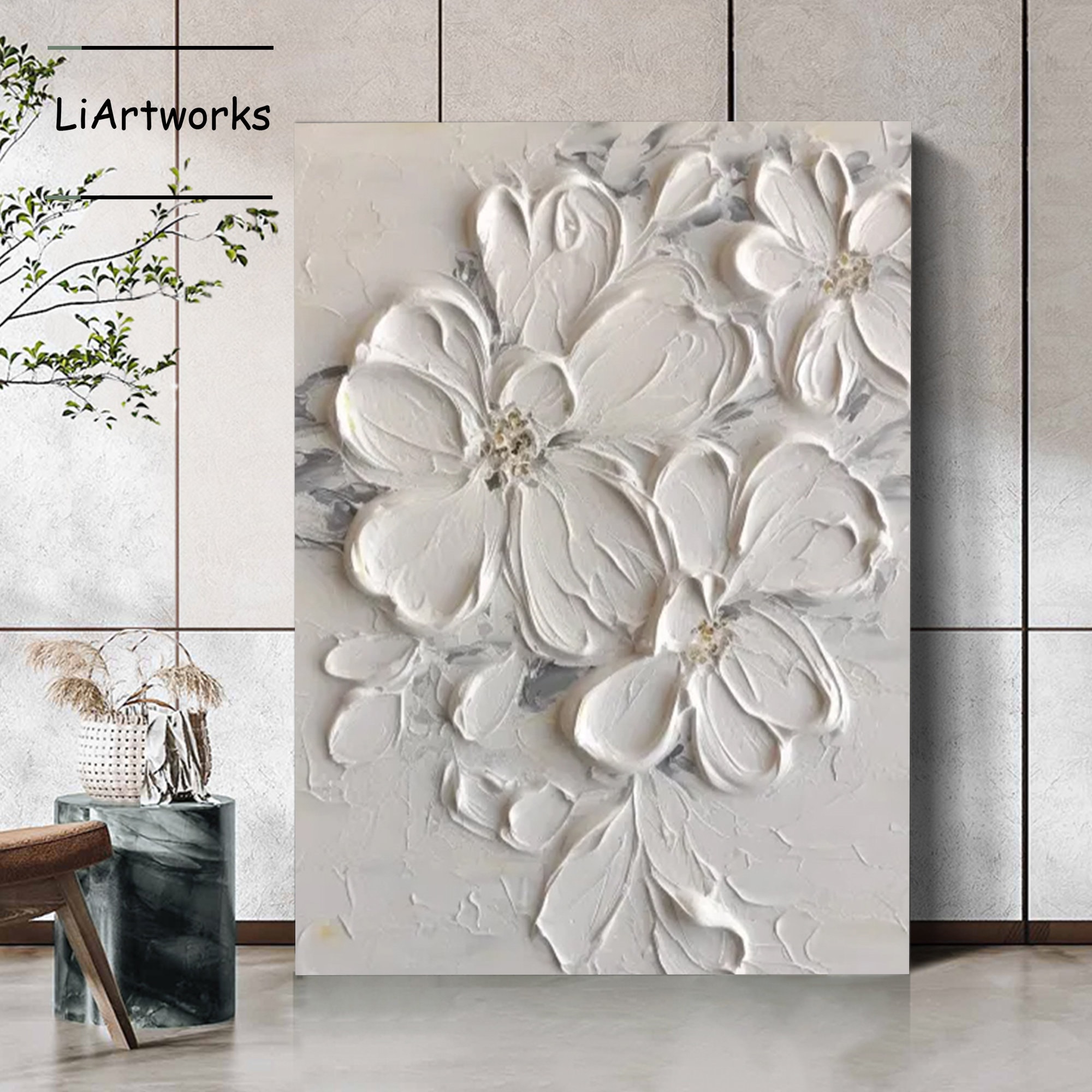 3D White Flower Texture Paintingwhite Flower Abstract Wall - Etsy