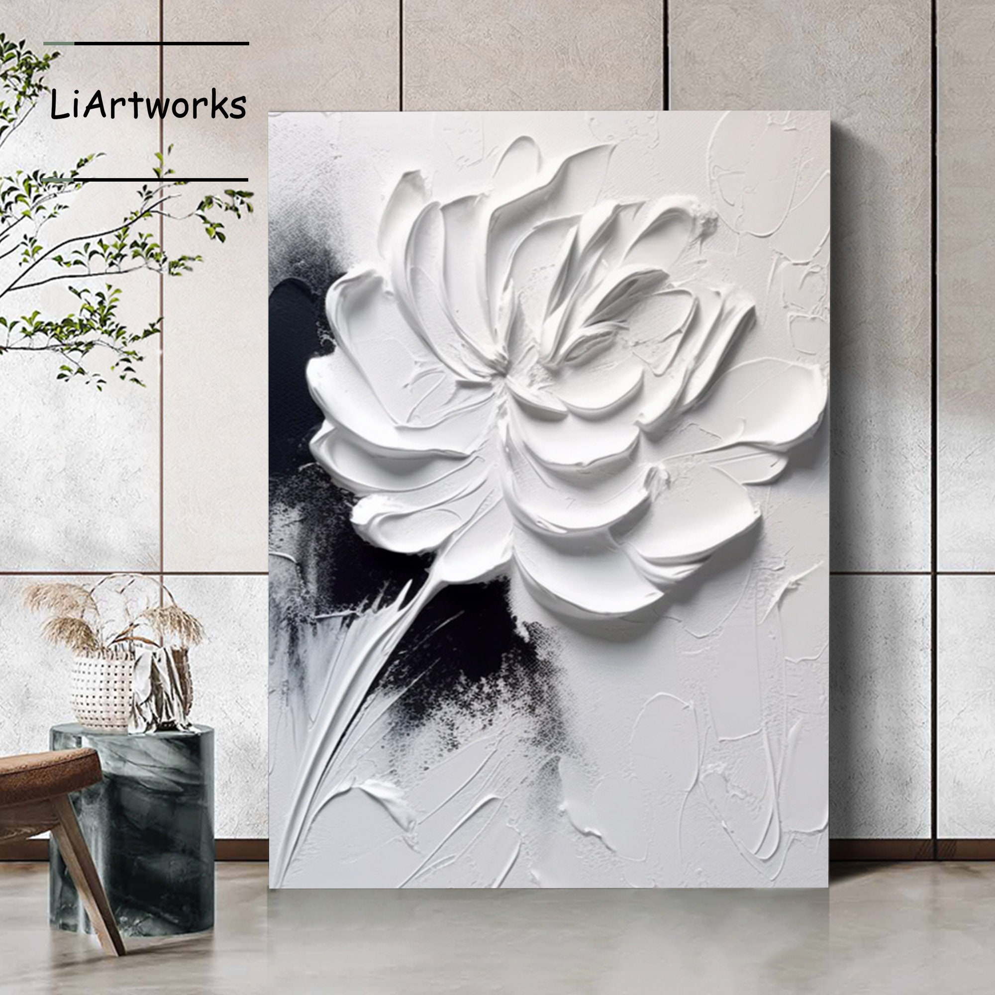 Large White Flower Texture Wall Art,white Flower Painting,3d White Flower Abstract Painting ...