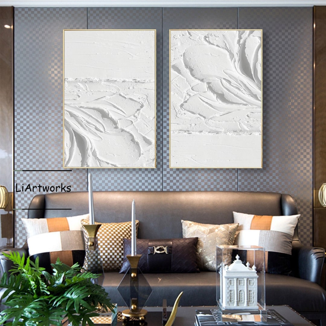 White Textured Abstract Painting,white 3D Textured Painting,set of 2 ...