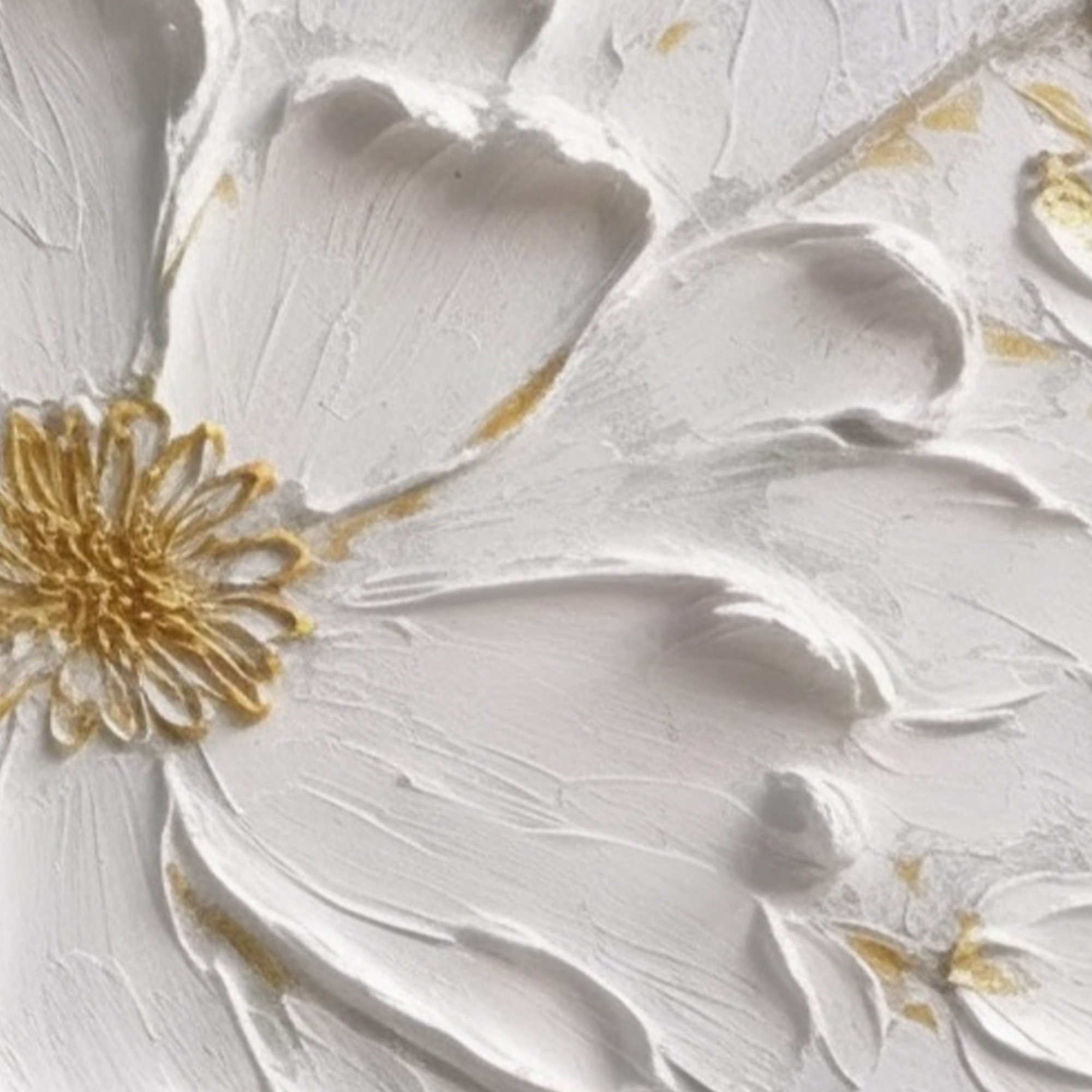 3D White Abstract Flower Oil Painting on Canvaswhite and Gold - Etsy