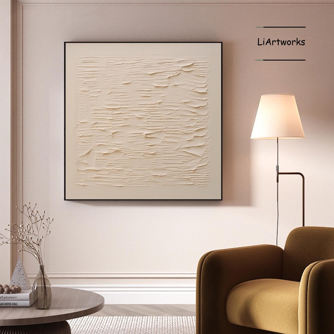Large 3D Beige Texture Abstract Painting,beige Minimalist Wall Art ...