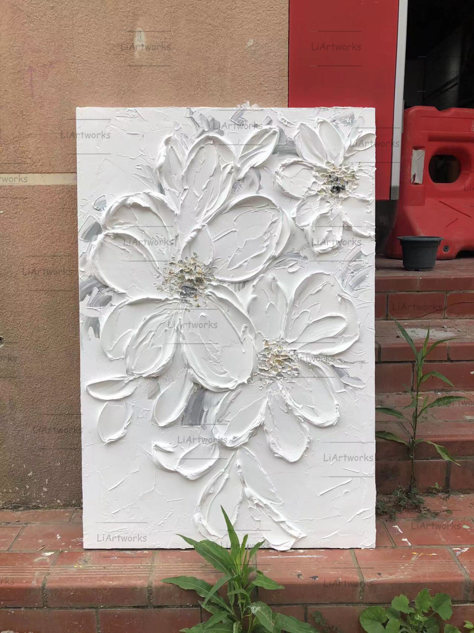 3D White Flower Texture Painting,white Flower Abstract Wall Art,flower ...
