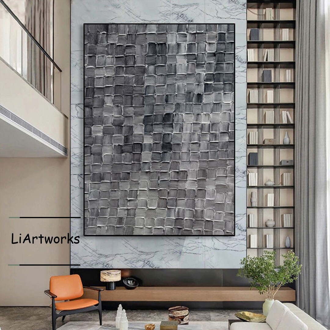 Large Black and Gray Textured Painting,black and Gray Canvas Textured ...