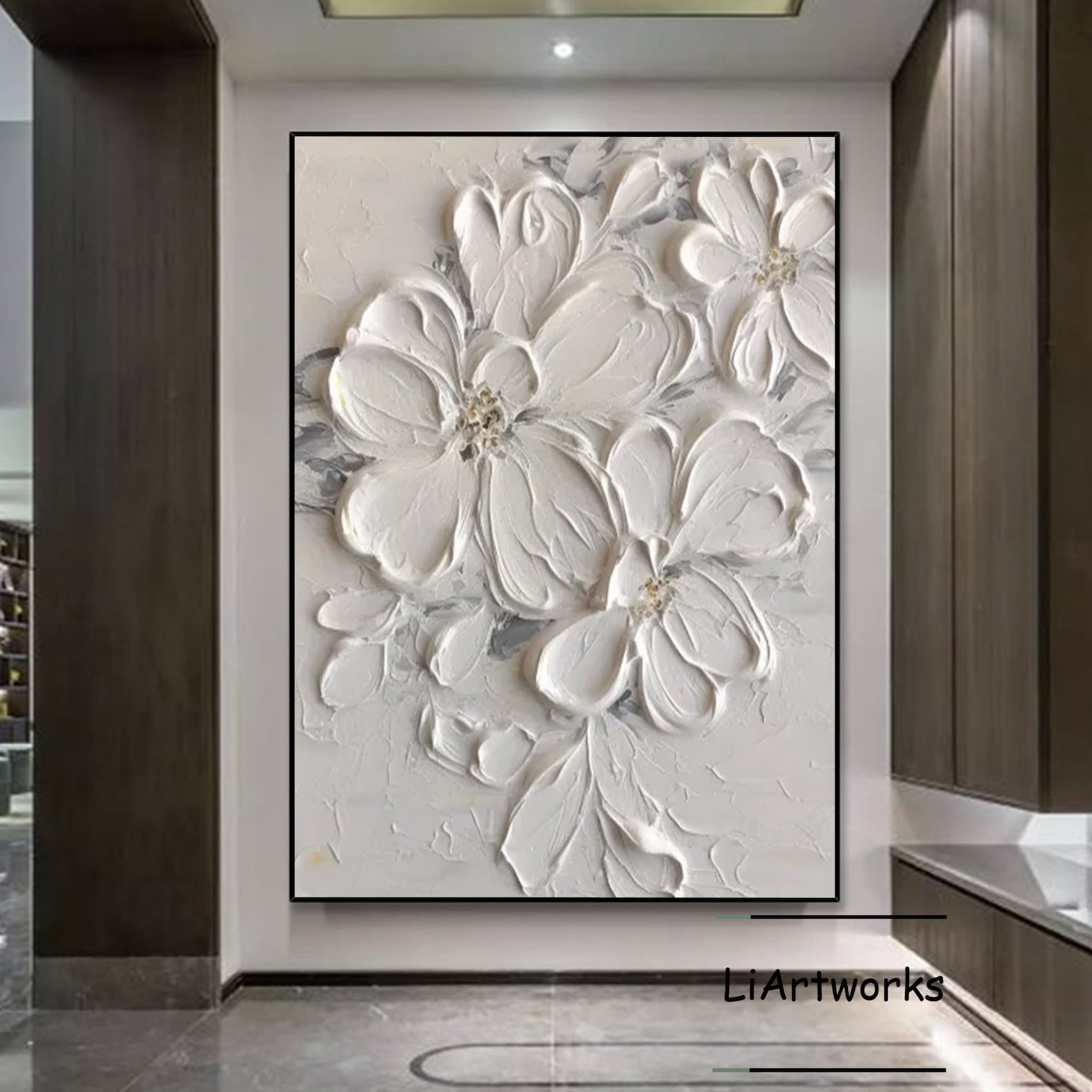 3D White Flower Texture Painting,white Flower Abstract Wall Art,flower ...
