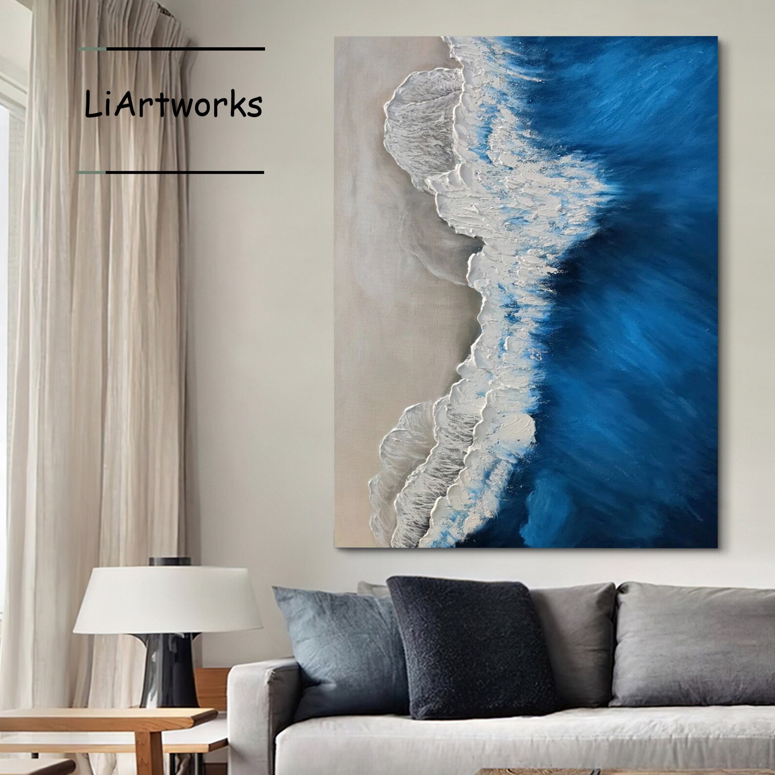 Large 3D Textured Ocean Acrylic Painting,abstract White Sea Wave ...