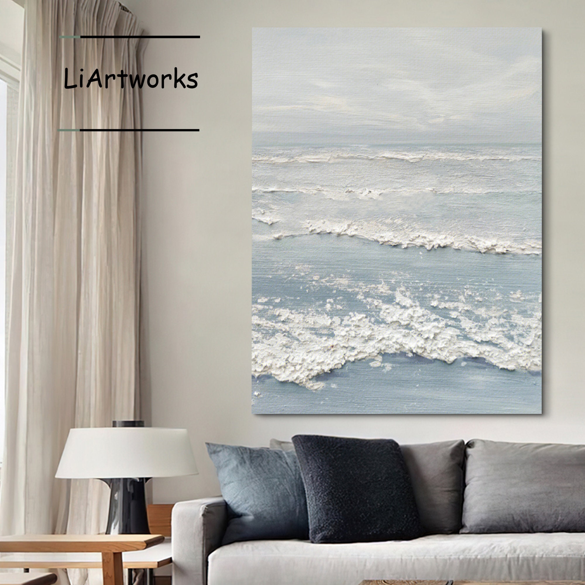 Large 3D Textured Art Ocean Paintinglight Blue Sea Oil - Etsy